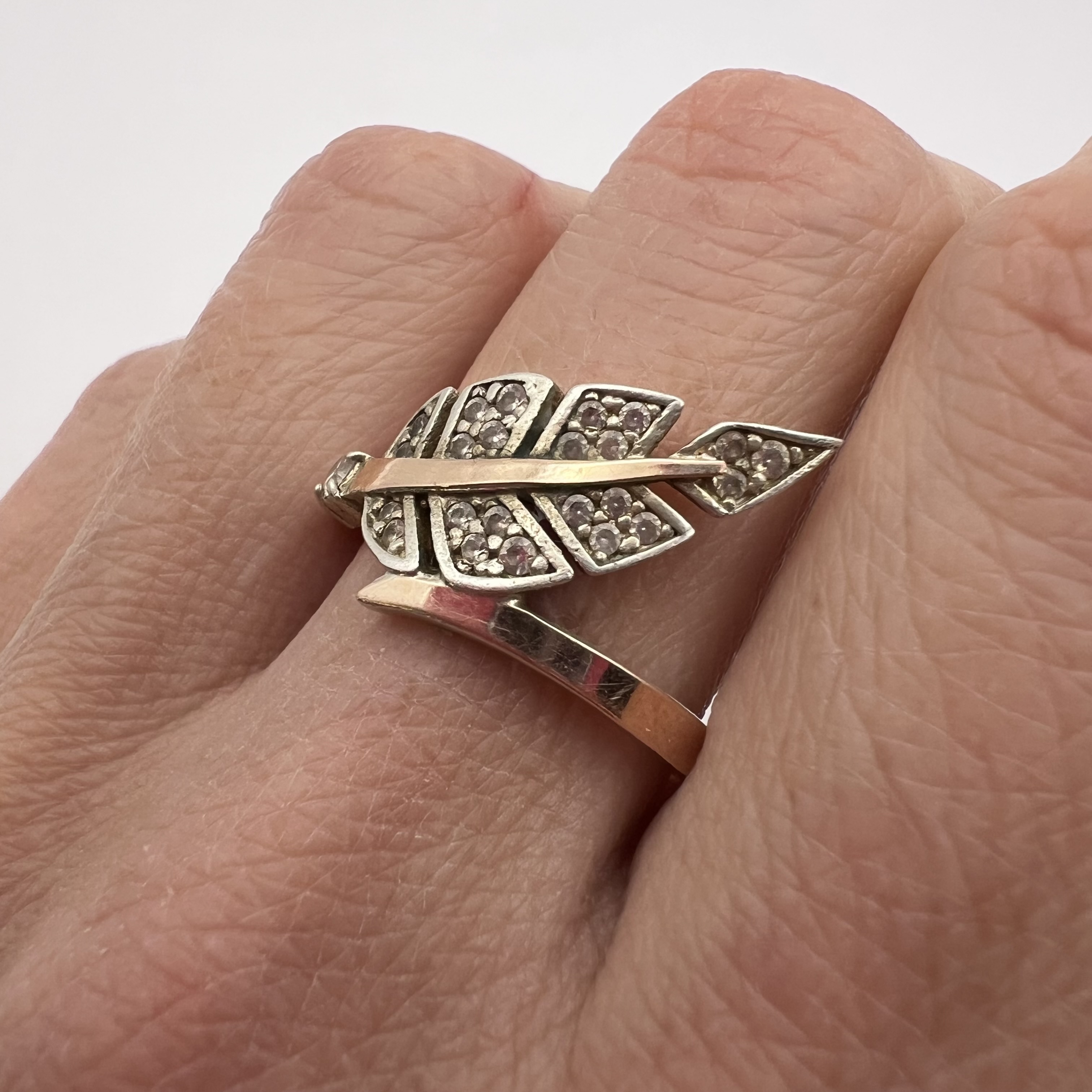 Vintage USSR Ring Gilt Silver 925 Stone Jewelry Womens Cut Signed Size 9 US