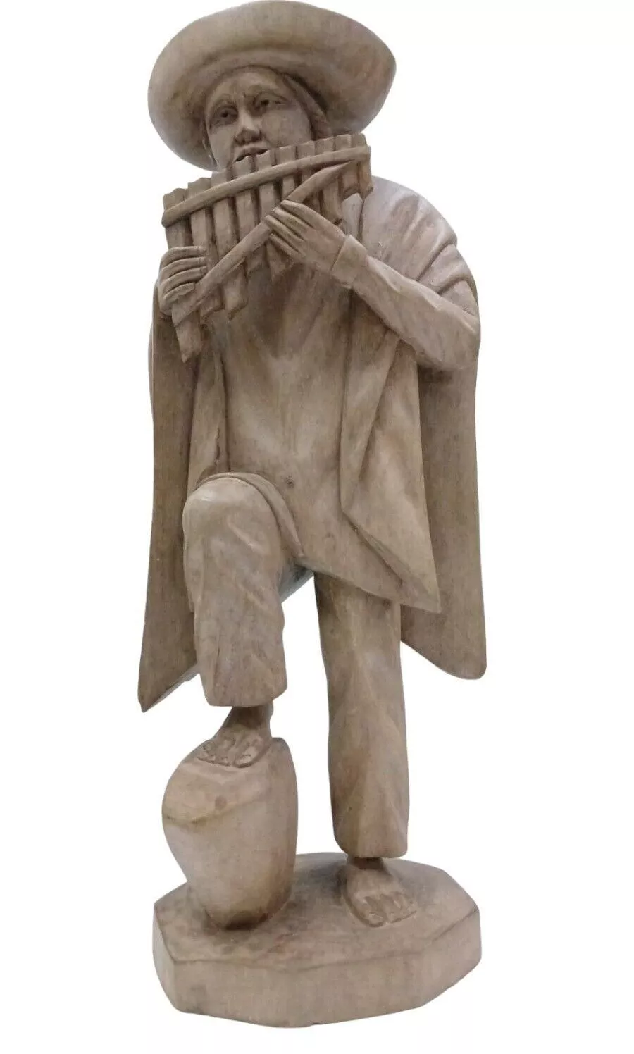 Flute Player Wooden Statue Mahogany Figurine Vintage Hand Carved South ...