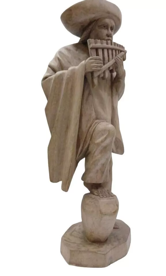 Flute Player Wooden Statue Mahogany Figurine Vintage Hand Carved South ...