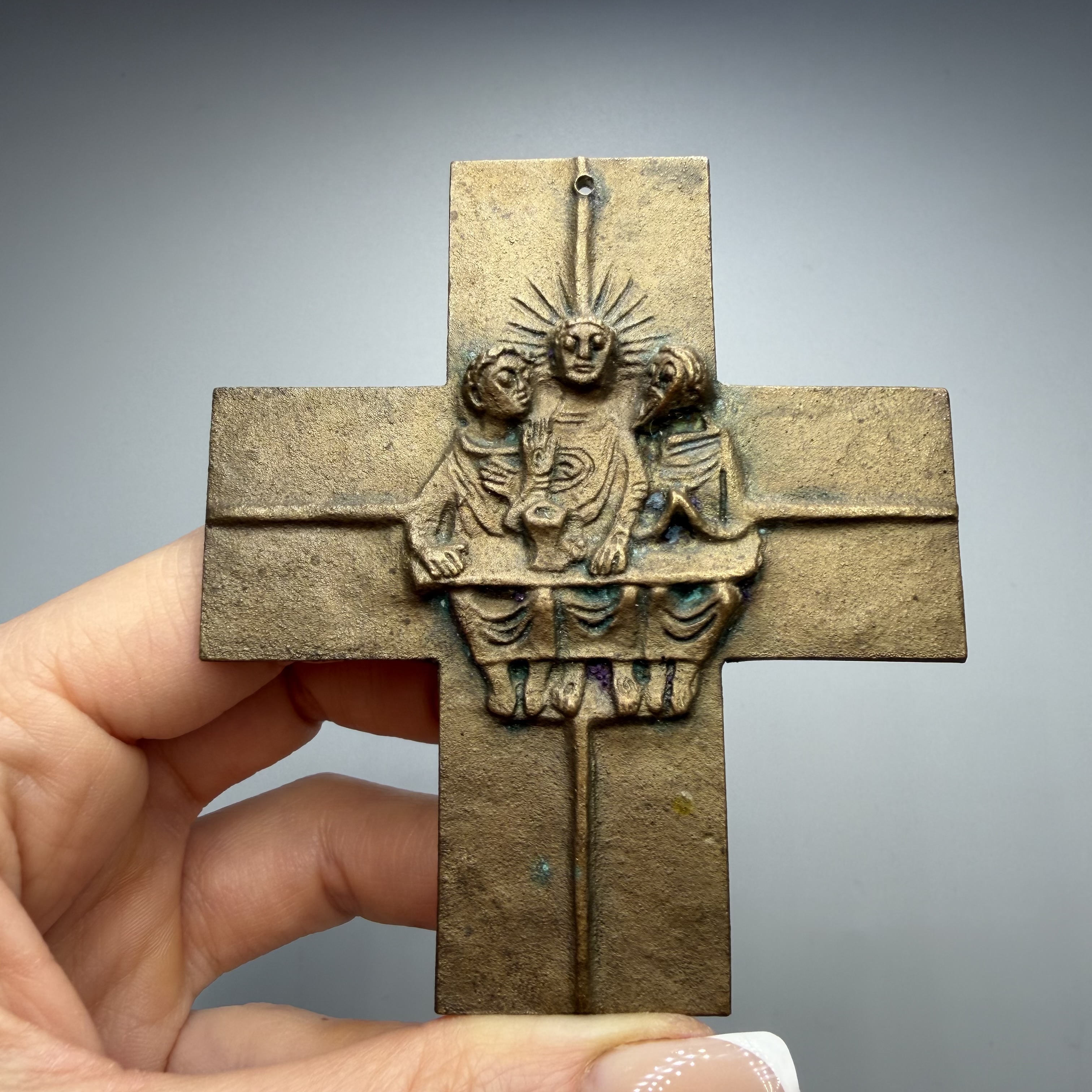 Vintage Bronze Christian Wall Cross Germany 1970s Religious Decor 95cm