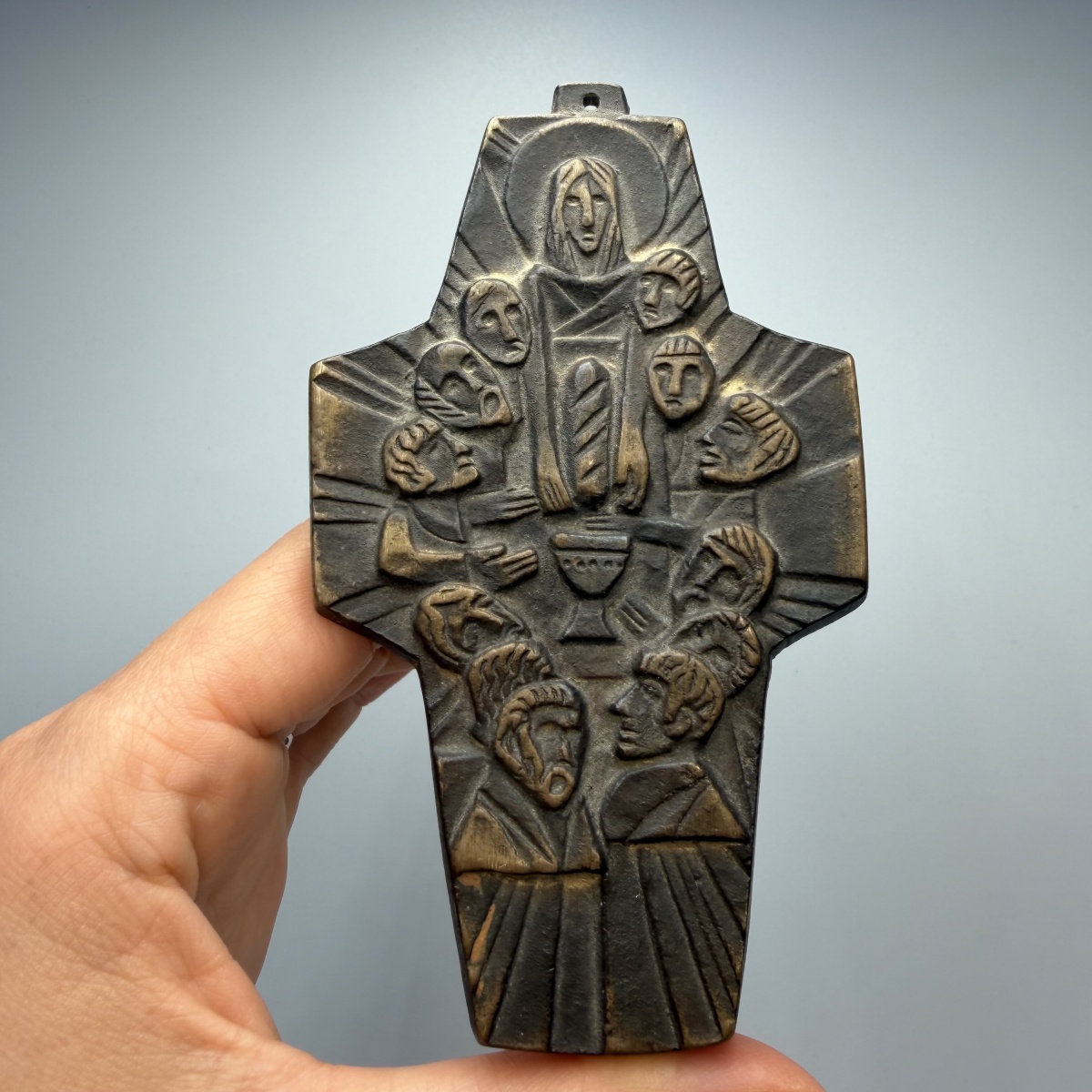 Vintage Last Supper Wall Cross Egino Weinert Style Bronze Brass Relief ...