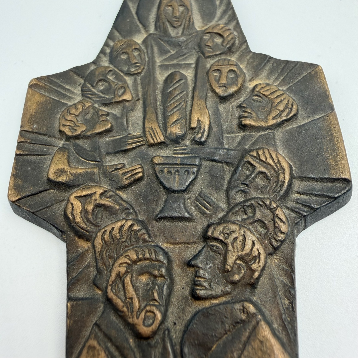 Vintage Last Supper Wall Cross Egino Weinert Style Bronze Brass Relief ...