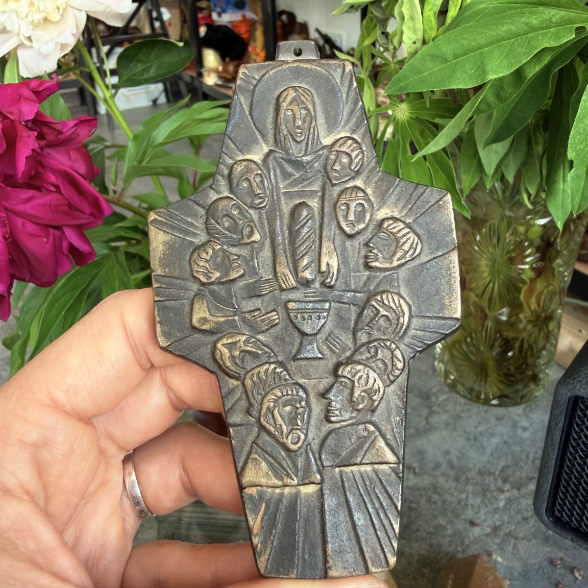 Vintage Last Supper Wall Cross Egino Weinert Style Bronze Brass Relief ...