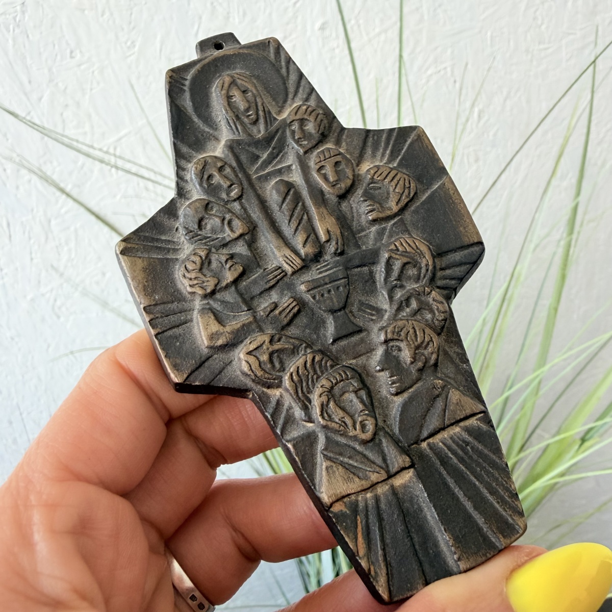 Vintage Last Supper Wall Cross Egino Weinert Style Bronze Brass Relief ...