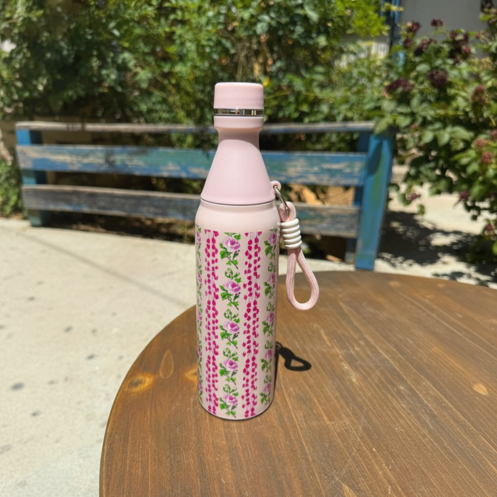 Pink Floral Insulated Hot Cold Water Bottle Flask Reusable Travel Drink ...