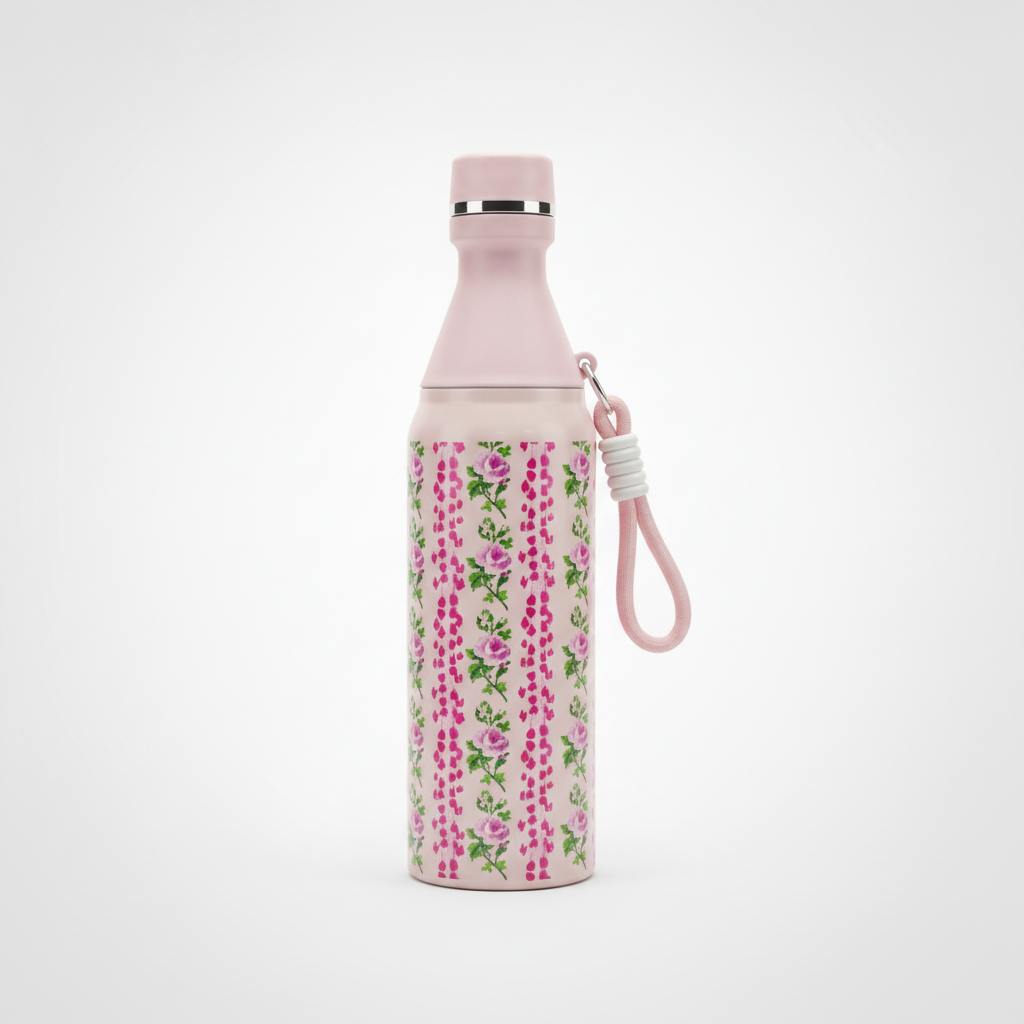 Pink Floral Insulated Hot Cold Water Bottle Flask Reusable Travel Drink ...
