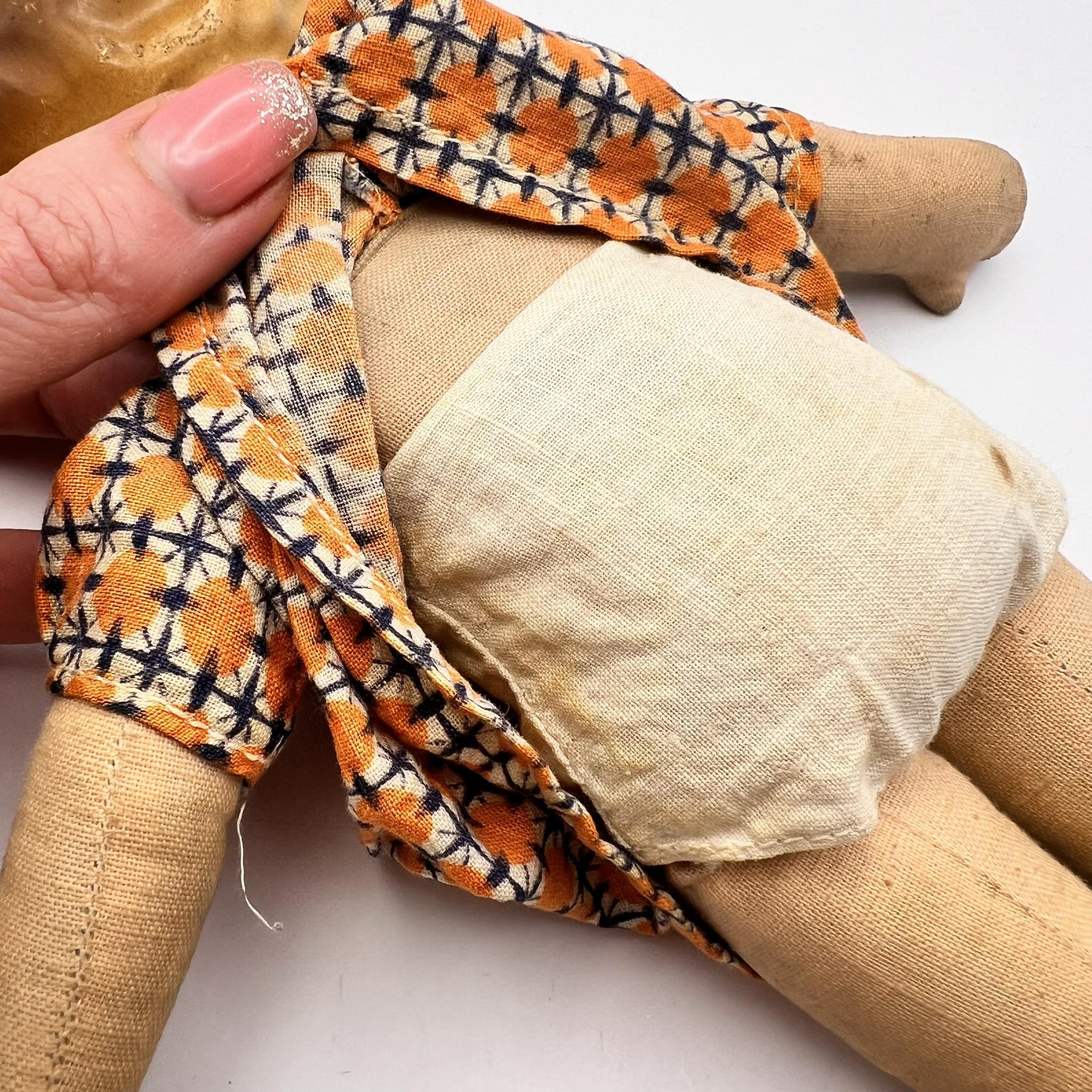 Antique USSR Kids Toy Girl Doll Hand Made Body Stuffed Cloth Head Sawdust