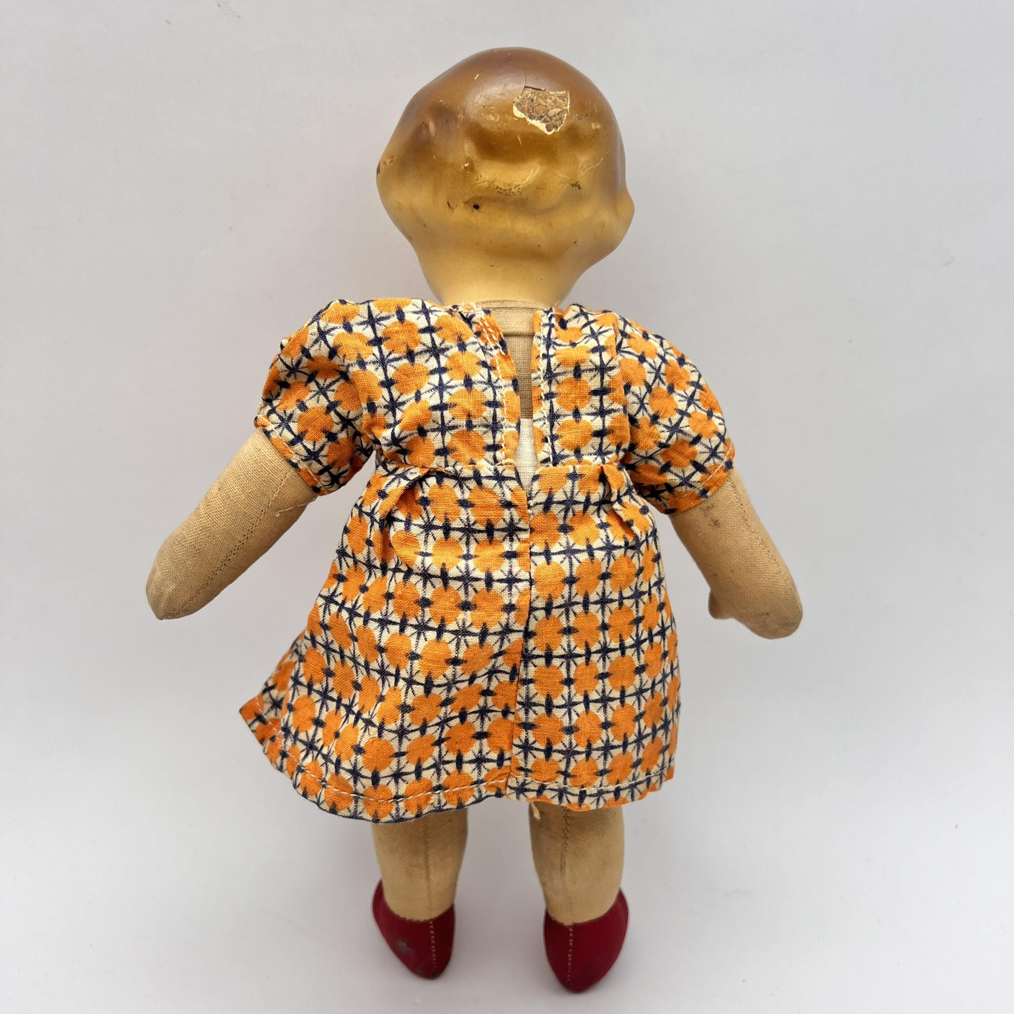 Antique USSR Kids Toy Girl Doll Hand Made Body Stuffed Cloth Head Sawdust