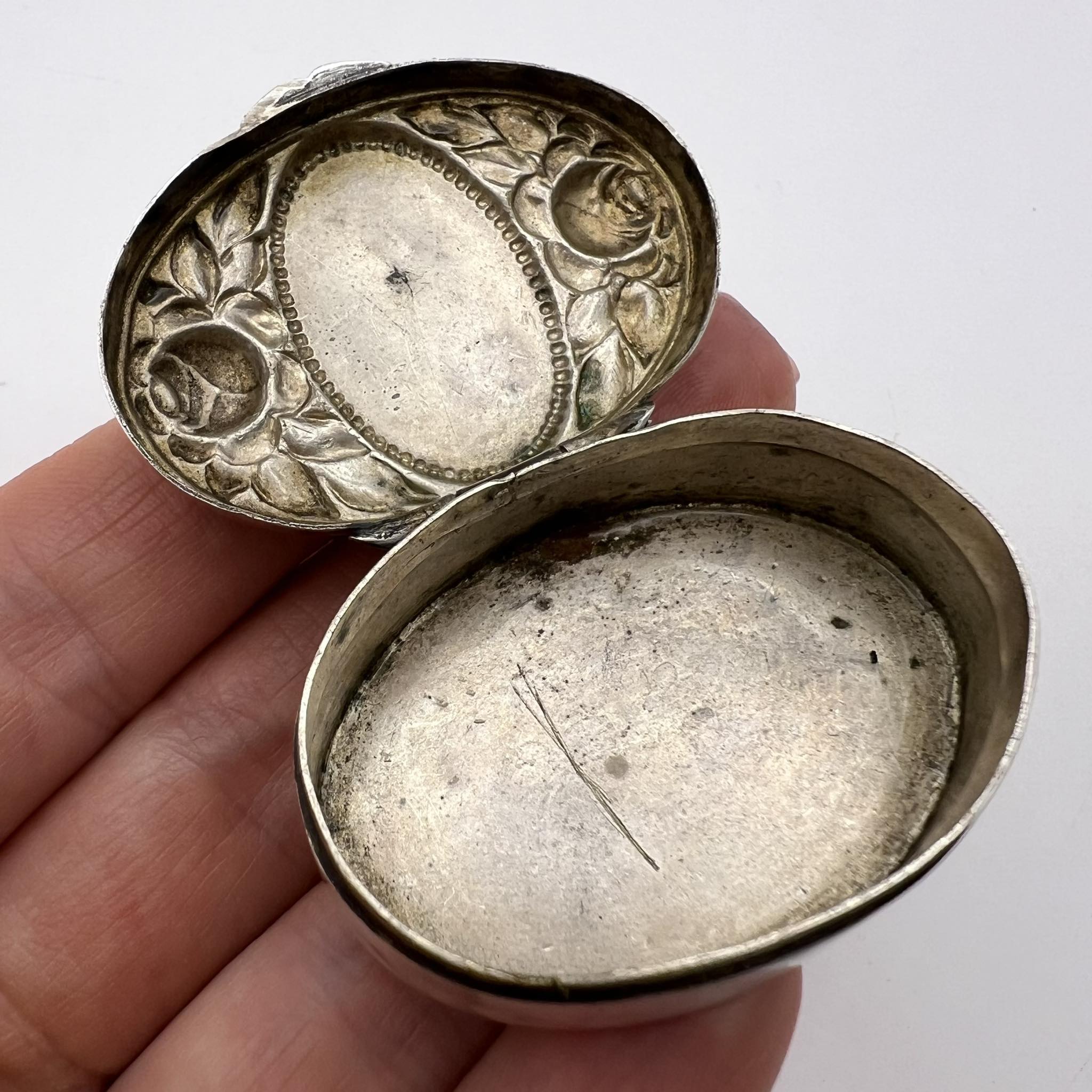 Antique Old Miniature Christian Silver Reliquary Box Virgin Mary and Jesus