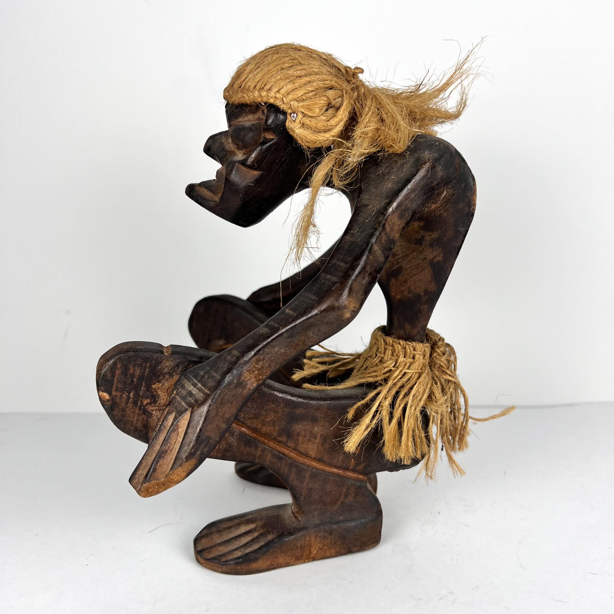Vintage Hand Carved Tribal Man African Figure Statue Wood Hawaii Tiki ...
