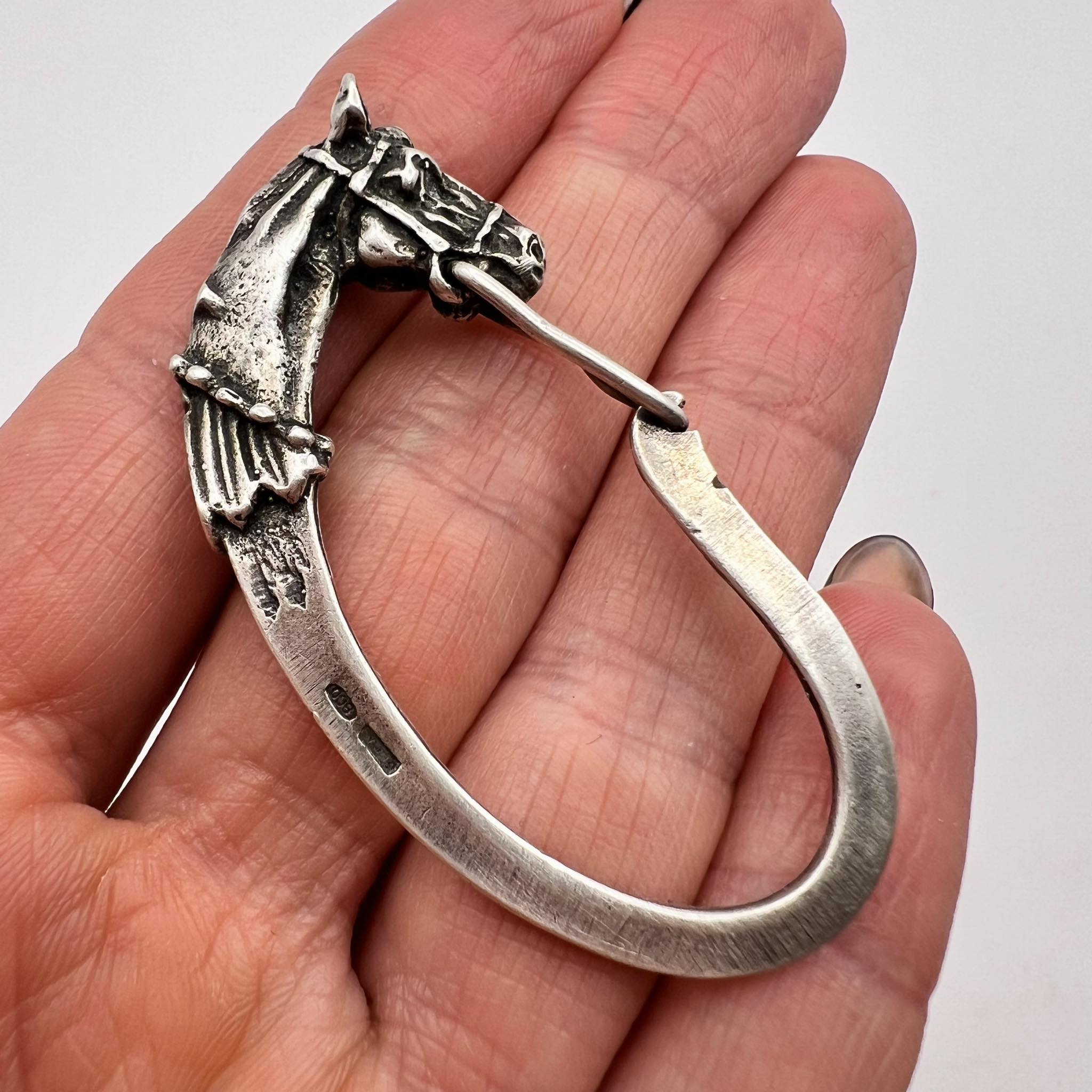 Large Edwardian Silver 800 Horse Head Keychain Key Ring Pendant Fobs ...