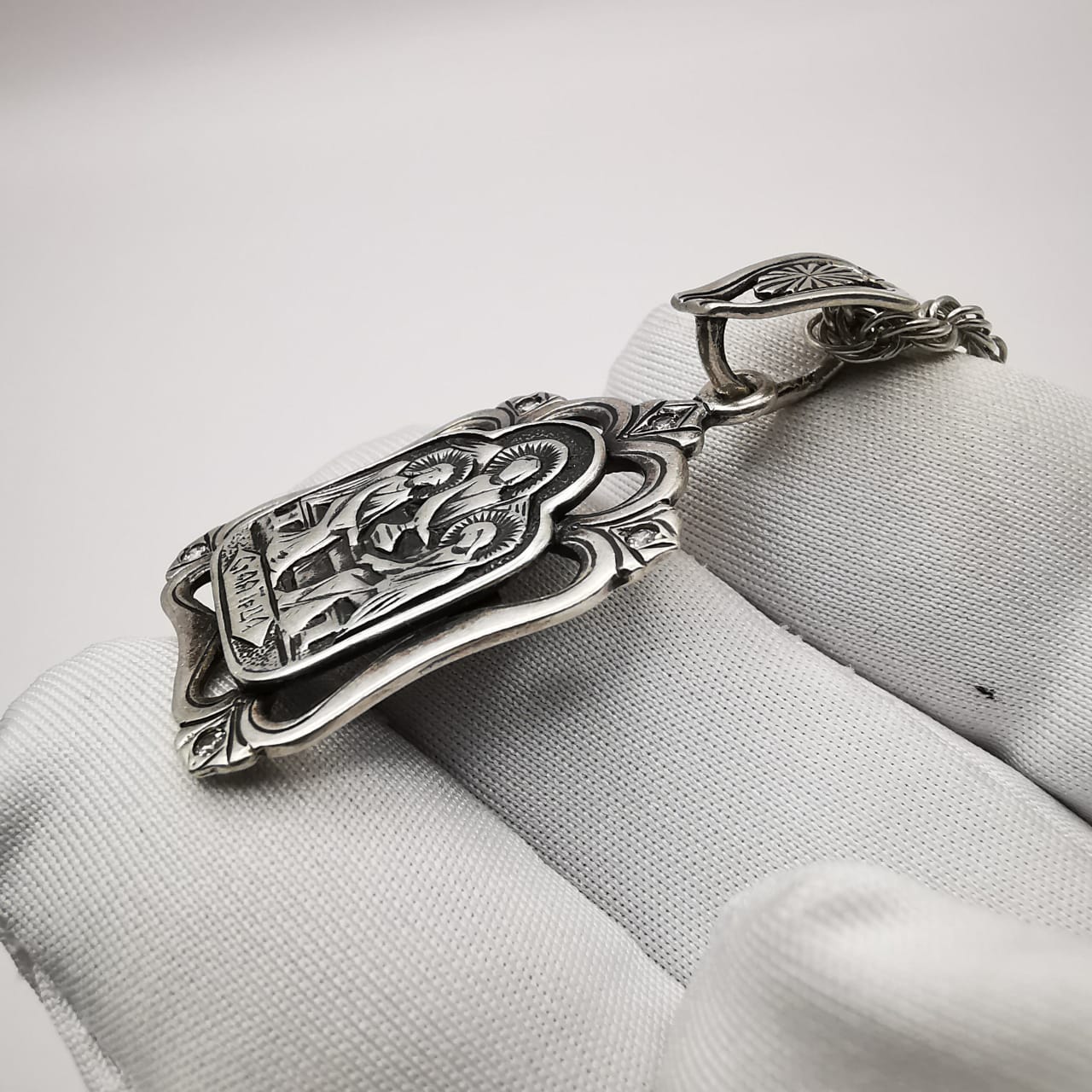 Vintage Rare Holy Trinity Pendant Chain Icon Sterling Silver 925 156 g