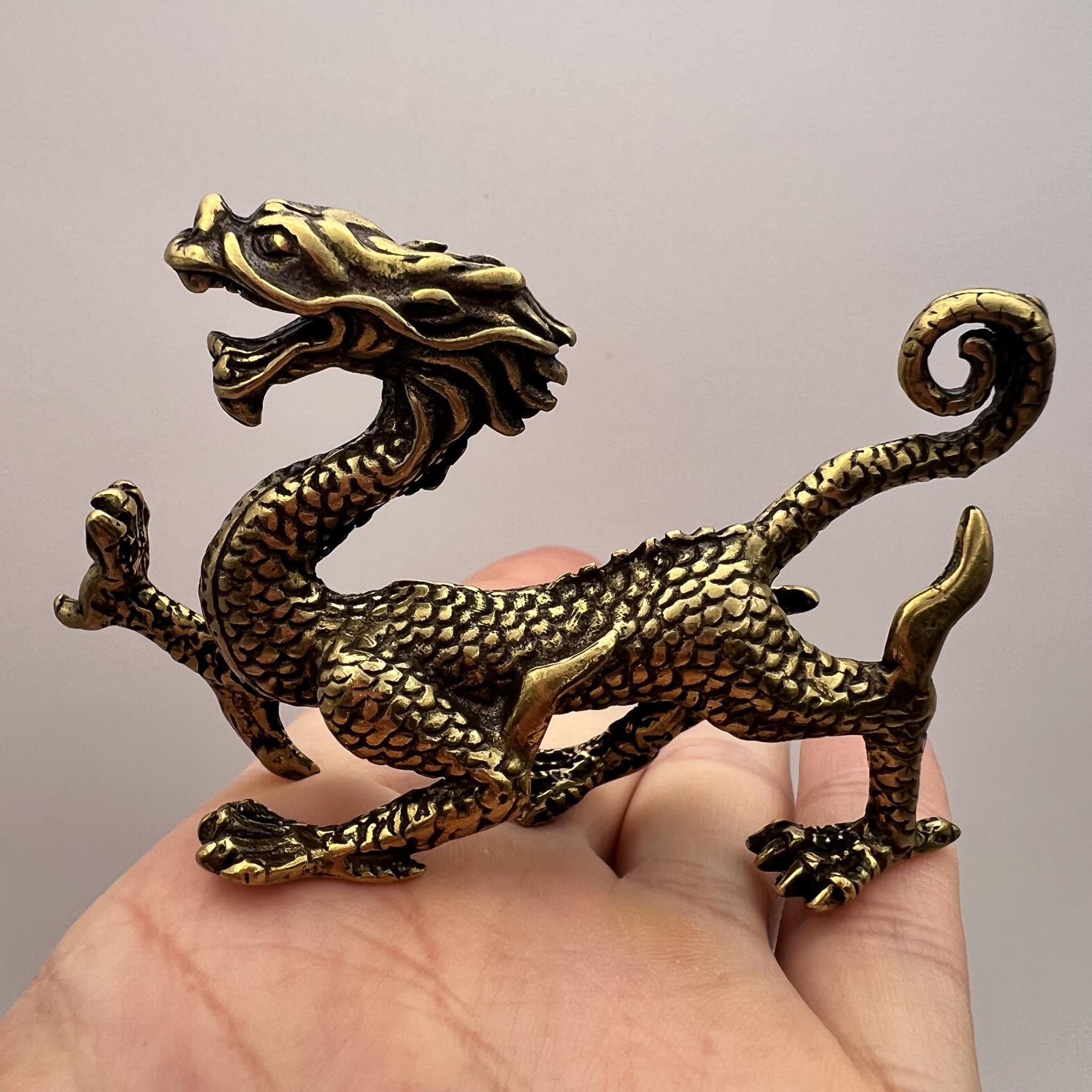 Vintage Bronze Brass Miniature Statue Figure Dragon Collectible Home Decor