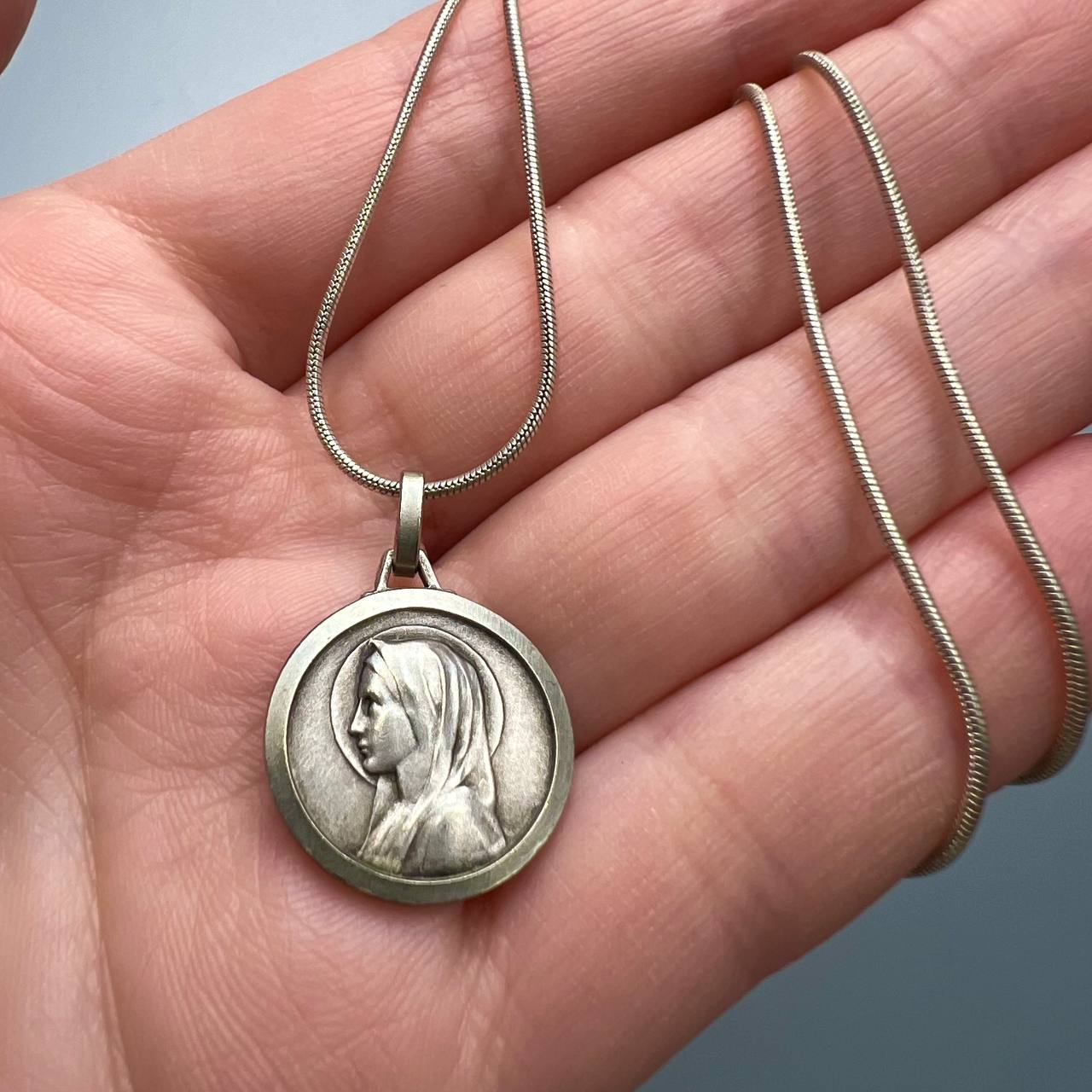 Vintage Silver 925 Christian Chain Necklace Silver Pendant Medal Virgin ...