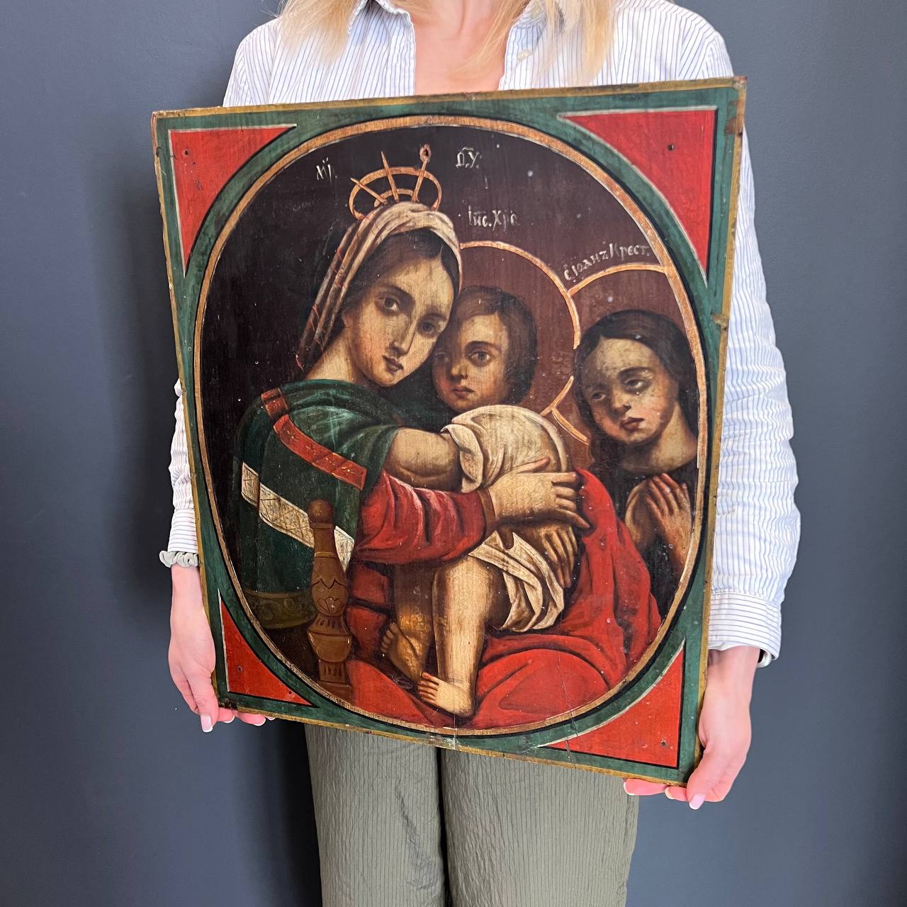 Large Antique Christian Religious Icon Oil Hand Painted Virgin Mary ...