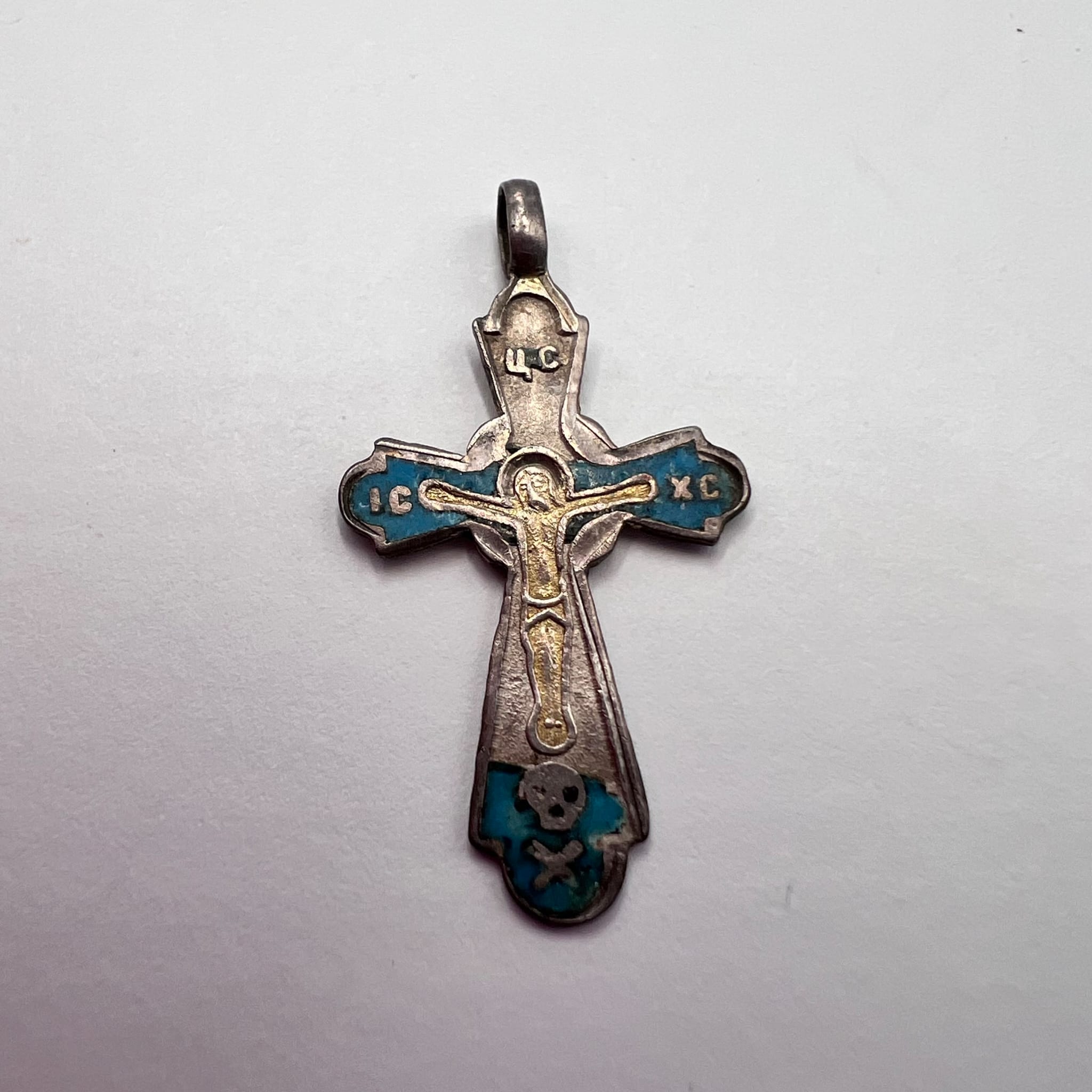 Antique Rare Russian Imperial 84 Silver Enamel Cross Pendant Marked 09 gr