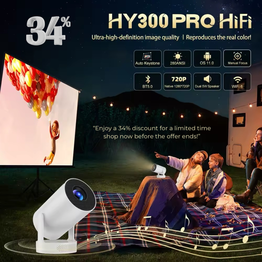HY300 Pro HiFi Projector 4K Android 11 Dual Wifi60 BT5